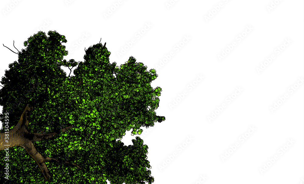 Foreground big tree drawing isolated on white BG Stock Vector | Adobe Stock