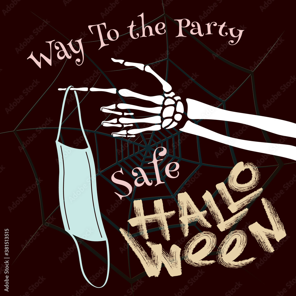 Dead Man Skeleton Hand Pointer with Medical Protection Mask on Pointing ...