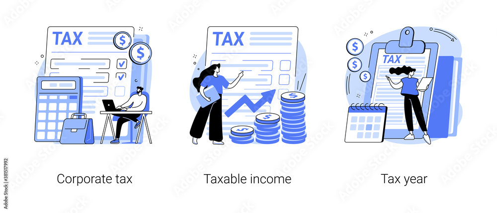 Tax preparation abstract concept vector illustration set. Corporate tax ...