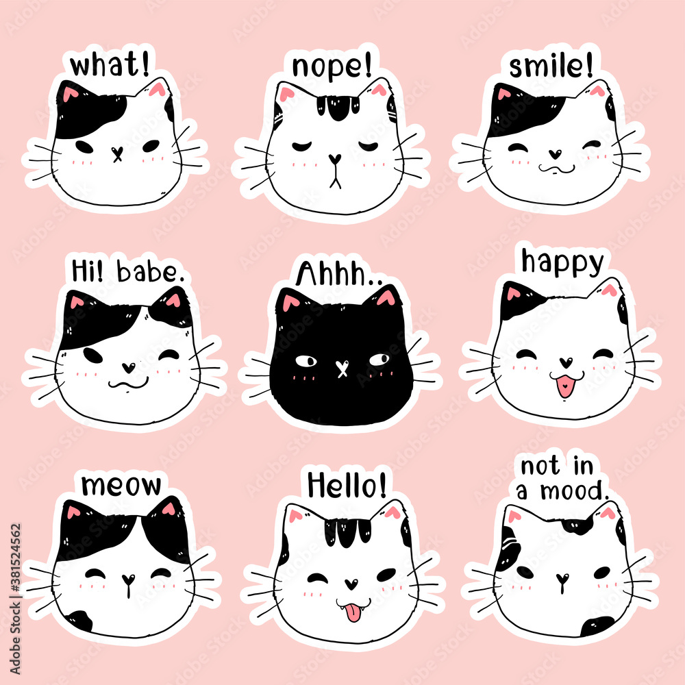 Cute Face Kitten Cat Printable Sticker Set For Planner Bullet Journal