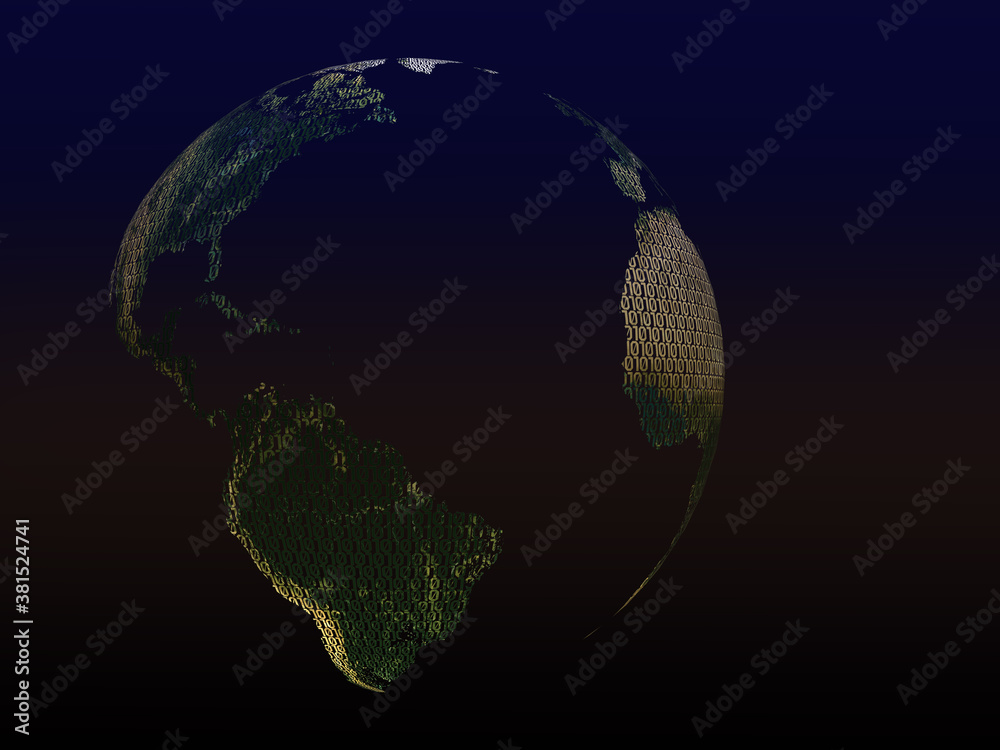 Planet earth digitized with the numbers "0 and 1". 3D rendering. Stock ...