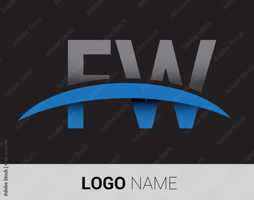 FW initial logo company name colored grey and blue swoosh design. Stock ...