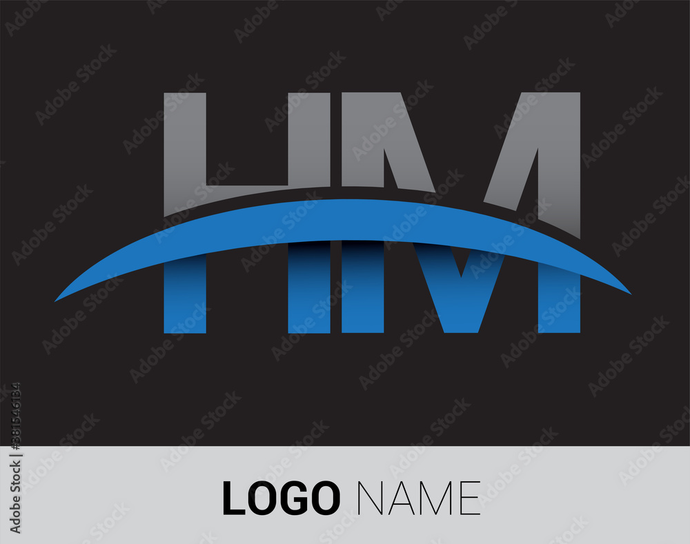 HM initial logo company name colored grey and blue swoosh design. Stock ...