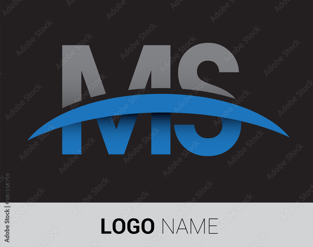 MS initial logo company name colored grey and blue swoosh design. Stock ...