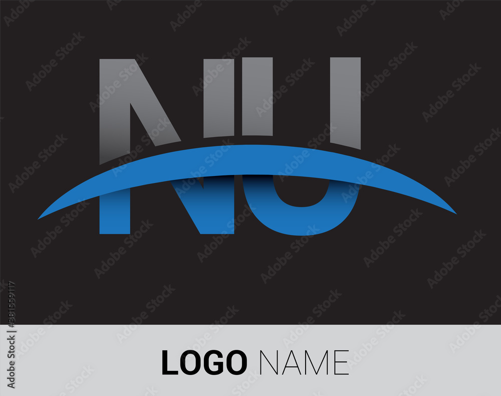 NU initial logo company name colored grey and blue swoosh design. Stock ...