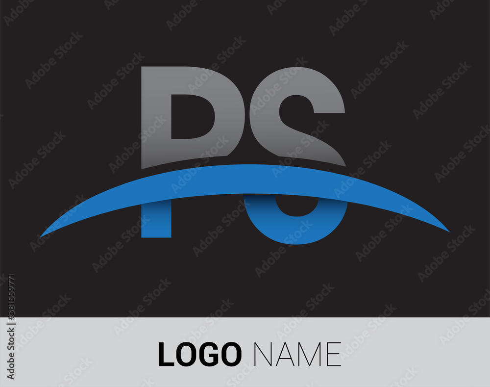 PS initial logo company name colored grey and blue swoosh design. Stock ...