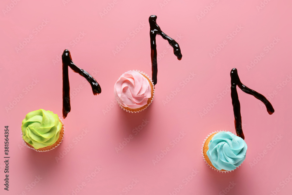 Music notes made of cupcakes on color background Stock Photo | Adobe Stock
