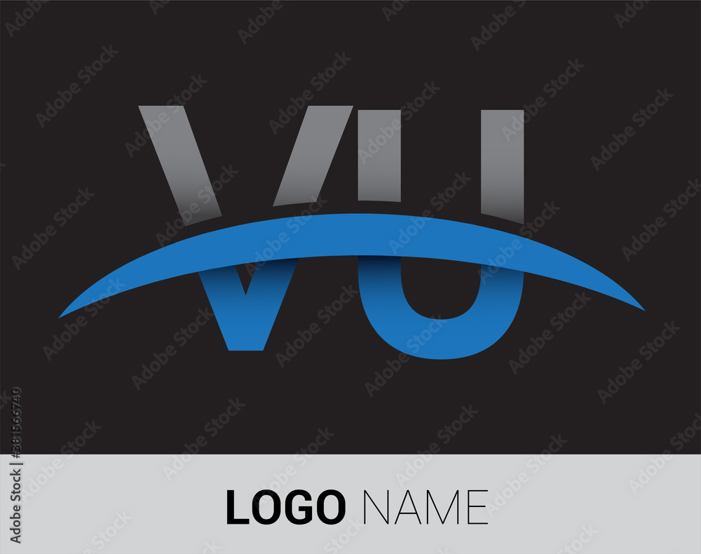 VU initial logo company name colored grey and blue swoosh design. Stock ...