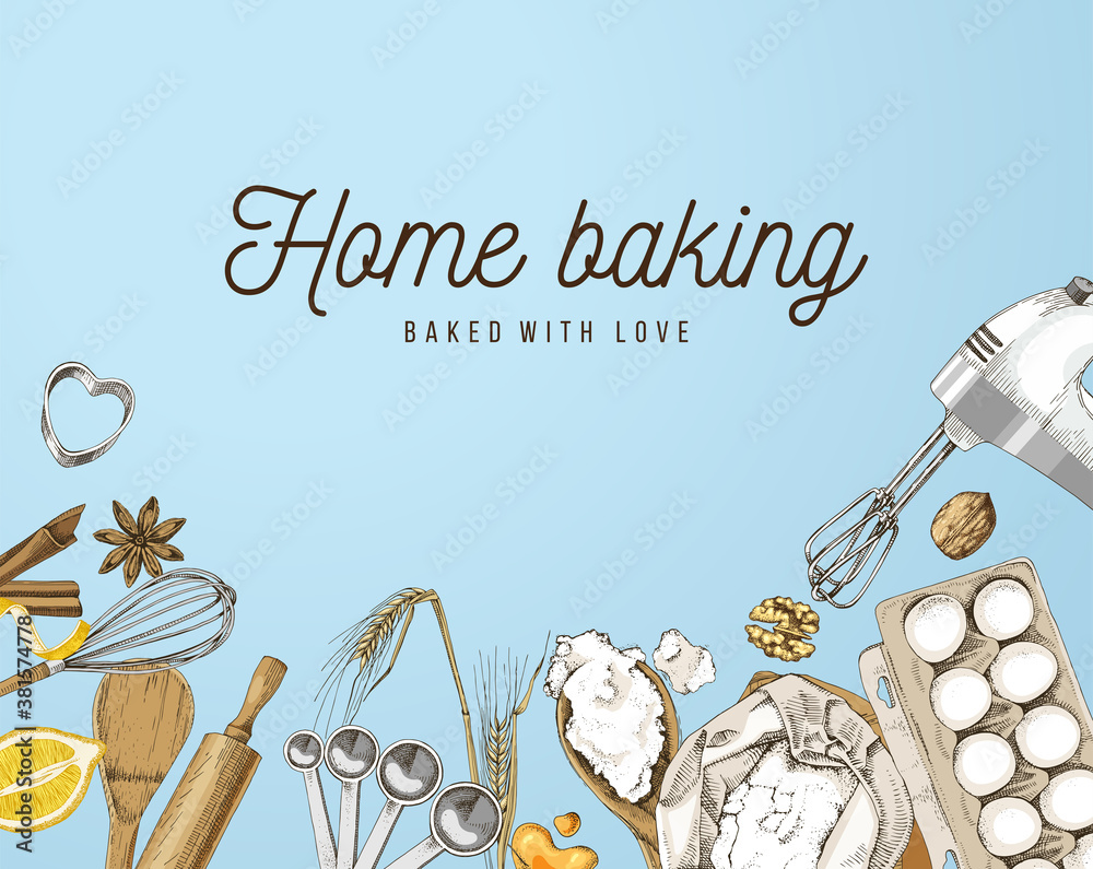 Hand drawn baking background Stock Vector | Adobe Stock