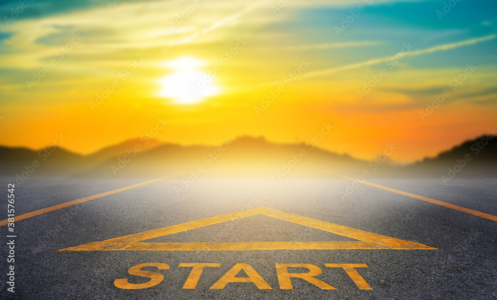 Road with start arrow sign for to light hope and freedom on nature sky ...