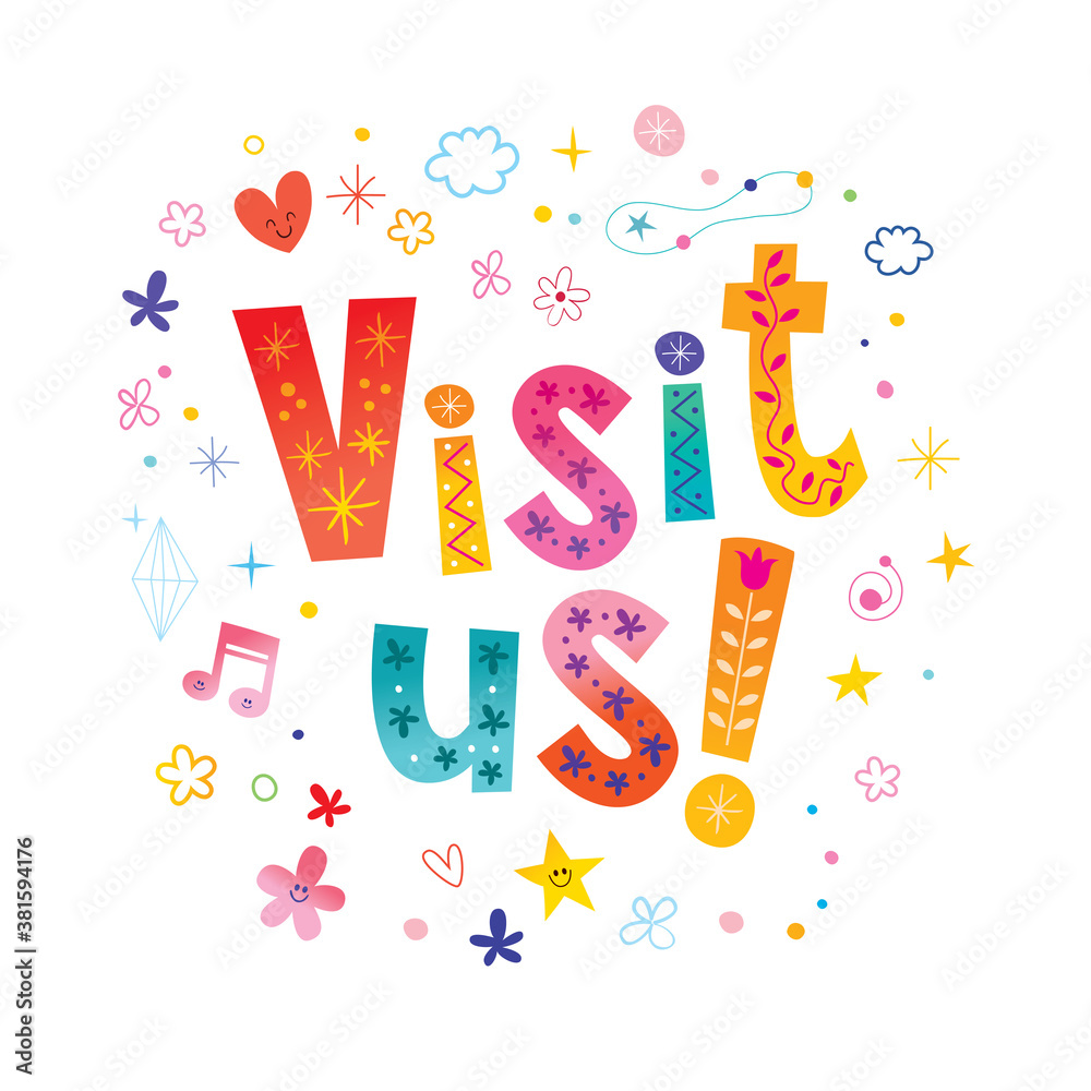 visit us - banner with unique lettering Stock Vector | Adobe Stock