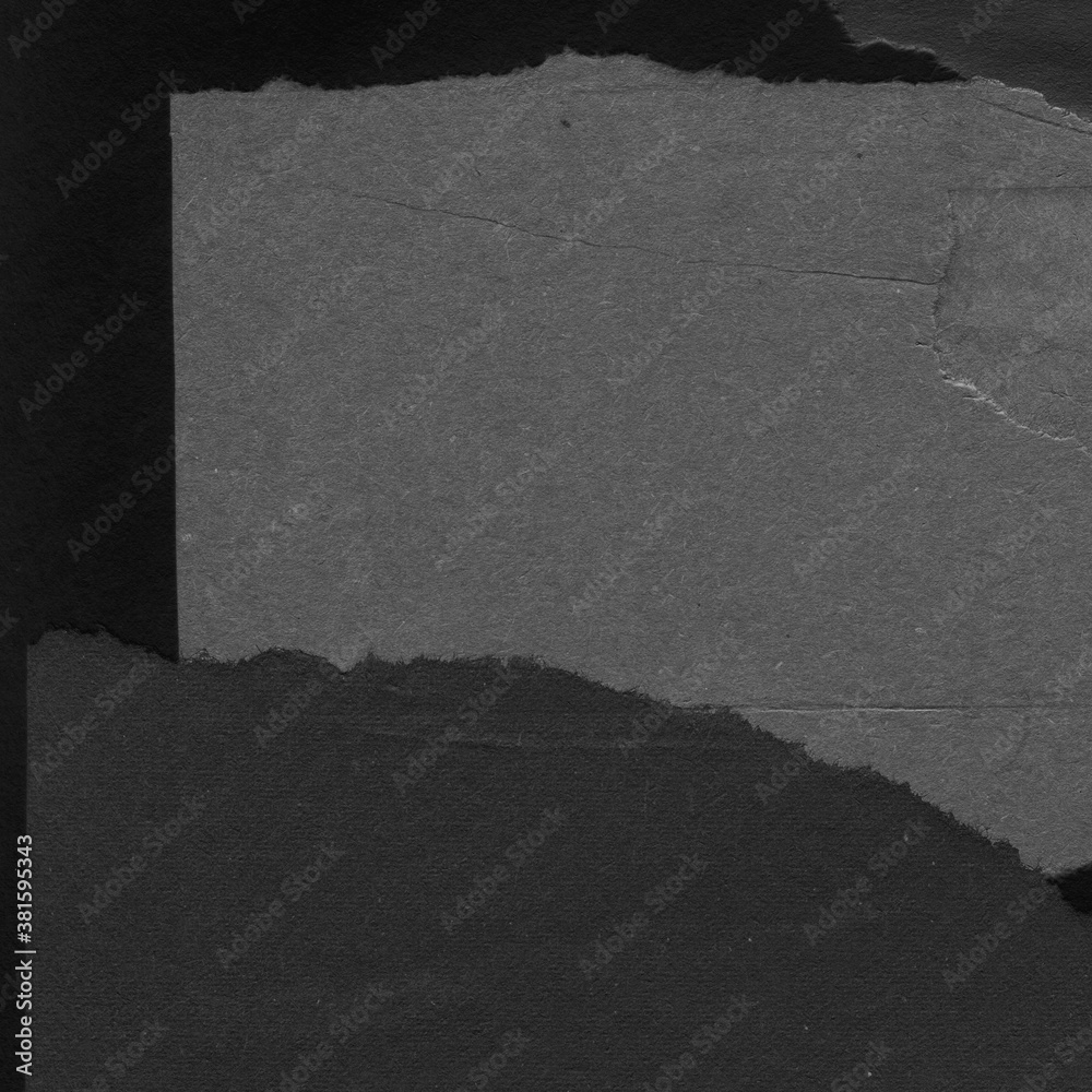 Black torn paper collage close-up. Texture made from various paper and ...