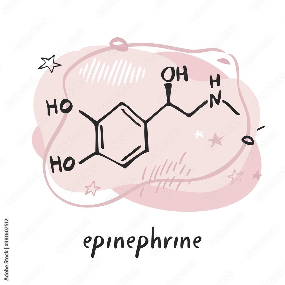 Adrenaline molecule. Epinephrine hormone formula drawn by hand on the ...