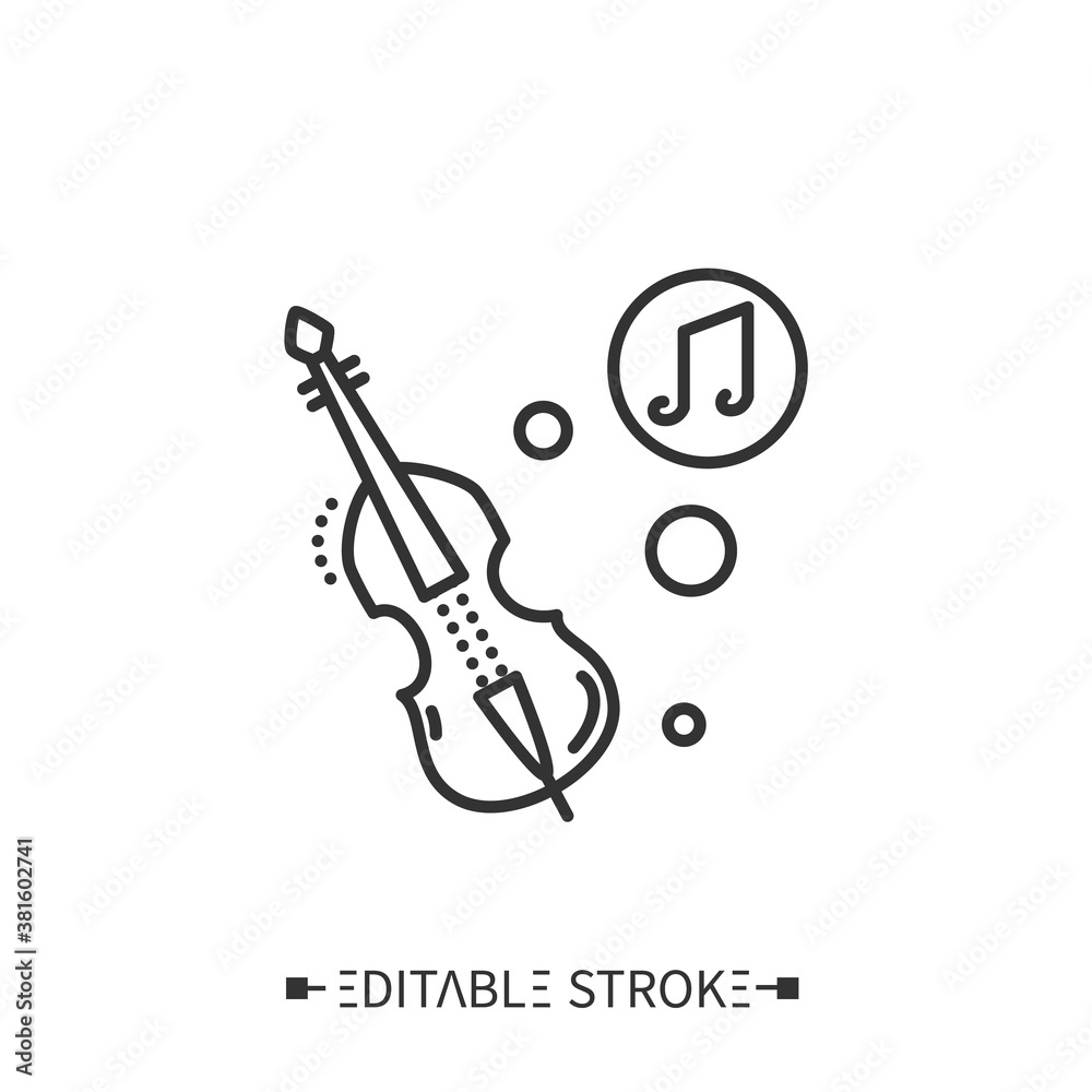 Double Bass Line Icon Classical Orchestral Stringed Musical Instrument Classical Ethnic And