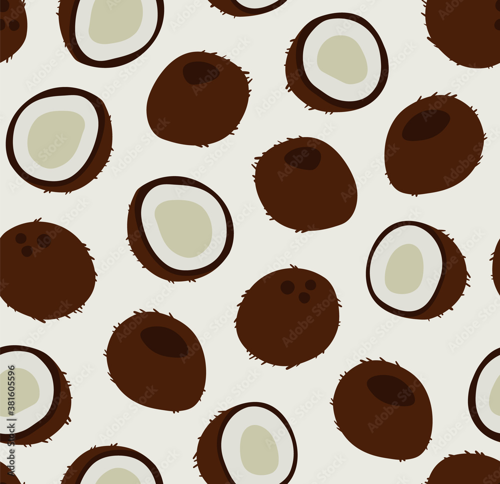 Seamless pattern of coconut background elements on a beige background ...