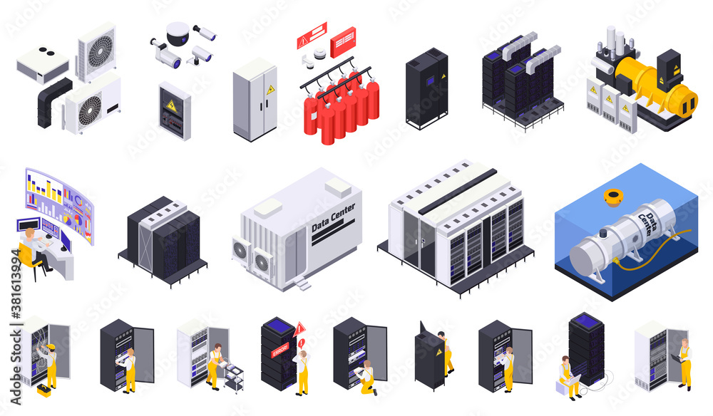 Isometric Data Center Set Stock Vector | Adobe Stock