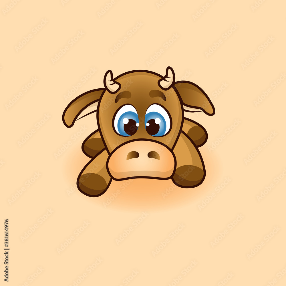 Cute calf cartoon character. Nice little cow is sitting. Perfect for ...