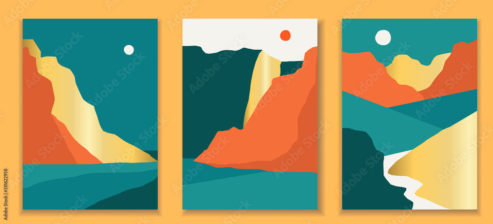Abstract coloful landscape poster collection. Set of contemporary art ...