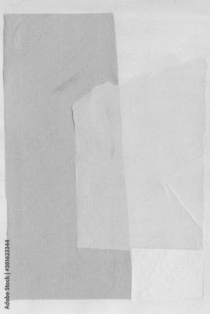 White torn paper collage close-up. Texture made from various paper and ...