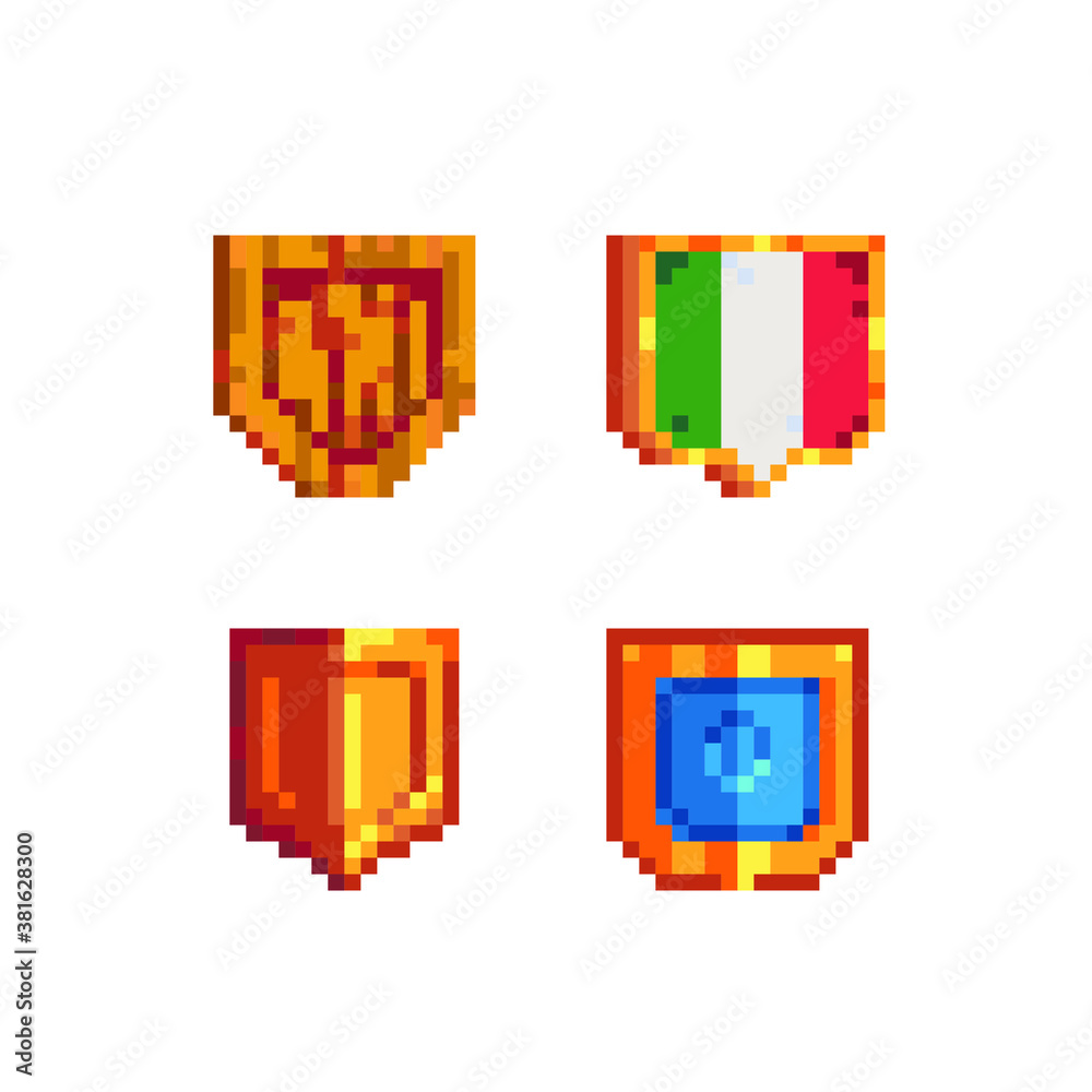 Set of pixel art different shields over white background. Royal blazons ...