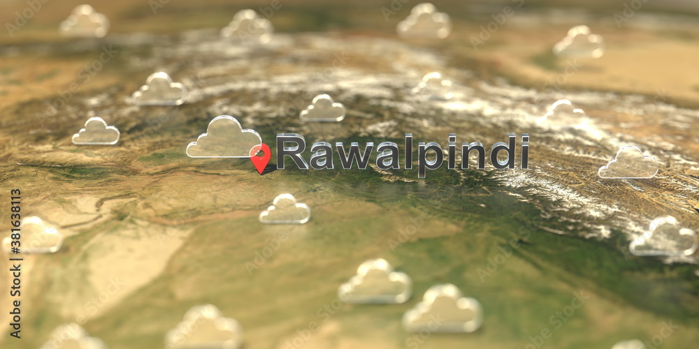 Rawalpindi city and cloudy weather icon on the map, weather forecast ...