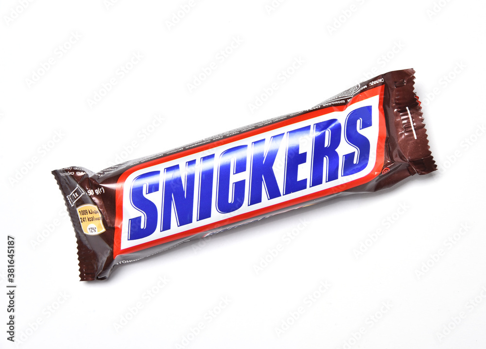 Snickers chocolate bar isolated on white background Stock Photo | Adobe ...