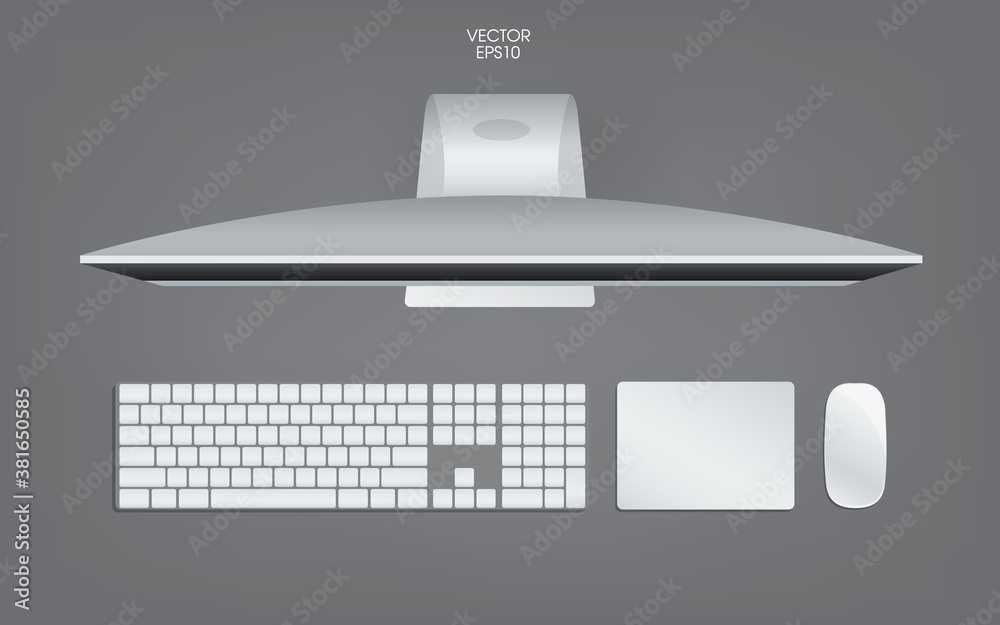 Top view of computer, keyboard, mouse and track pad. Mock up template ...