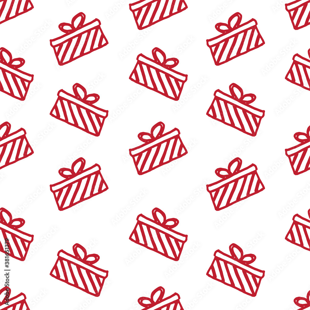 seamless pattern with red striped gift box isolated on white background ...