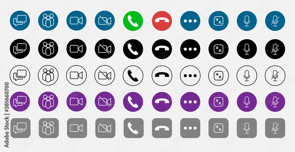 Set of Video call icons. Video conference. Collections buttons of on ...