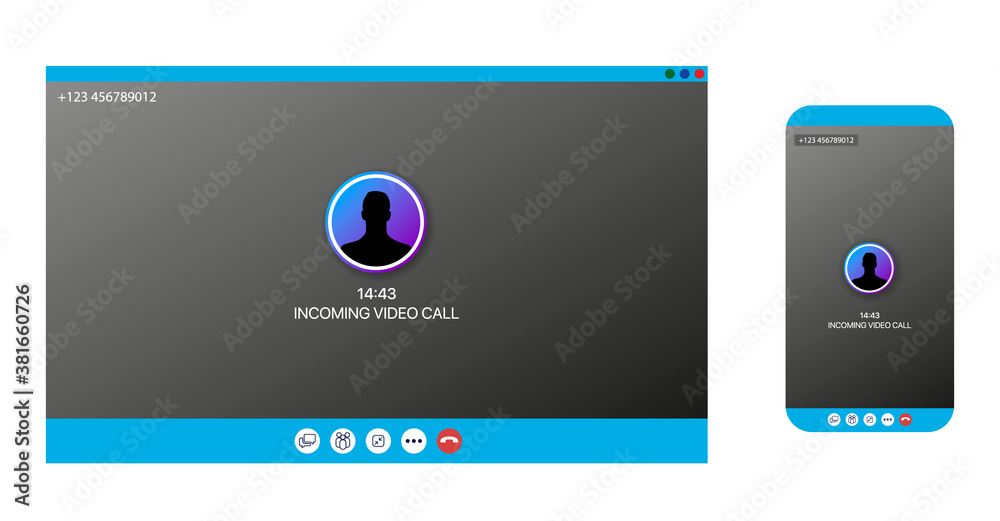 Two video call screens. Set of computer and mobile screens. Application ...