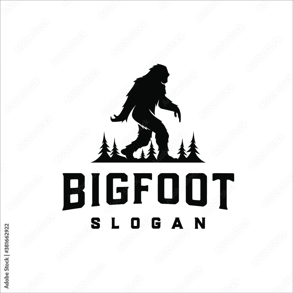 Bigfoot walks between pine trees Stock Vector | Adobe Stock