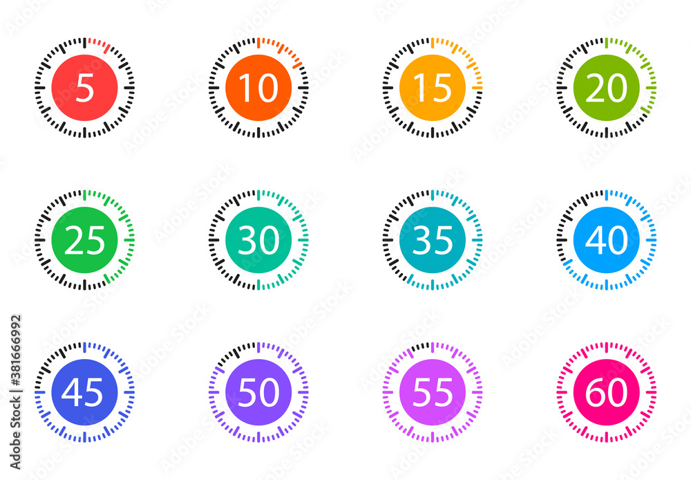 Collection timer icons. Countdown time. Clock icons. Vector Stock ...