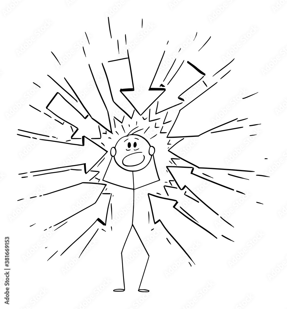 Vector cartoon stick figure drawing conceptual illustration of stressed ...