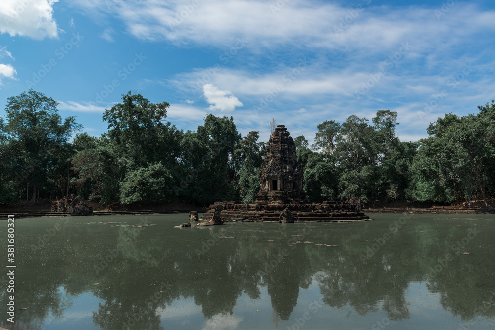 Horse Balaha stands on the floor of the lake at Neak Pean or Neak Poan ...