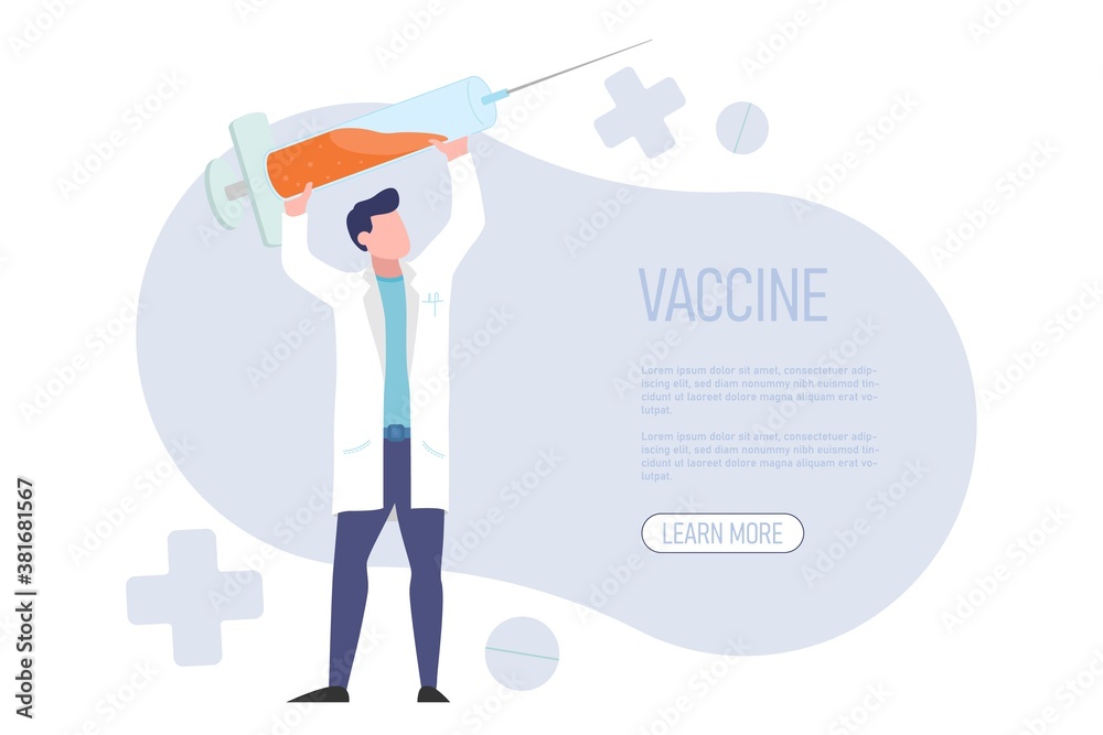 Vaccine complete development web illustartions. Doctor hold in hands ...
