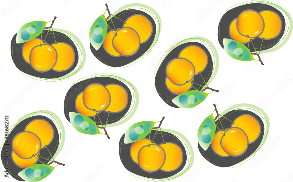 yellow mirabelle pattern with dark grey background for labels, tags or ...