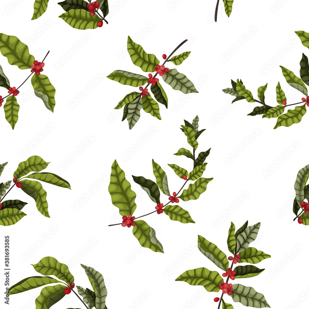 Vector illustration of a seamless pattern with leaves, flowers and ...