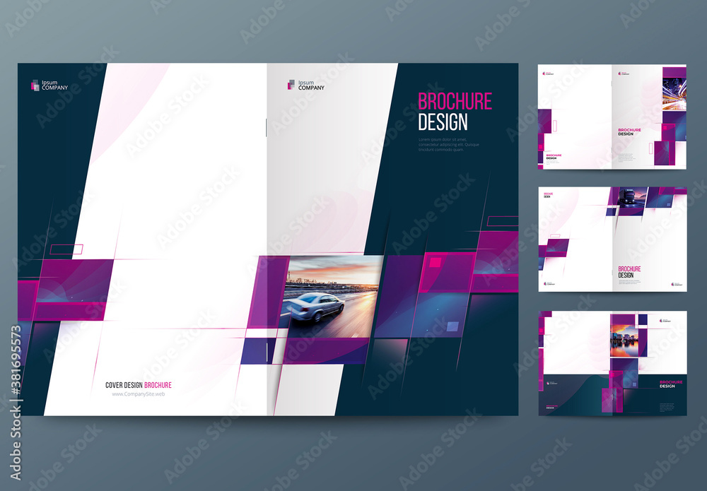 Square Report Cover Layout Set with Purple Dynamic Elements Stock ...