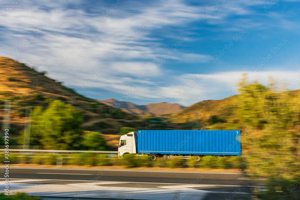 Truck with enclosed semi-trailer for transport of the automotive ...