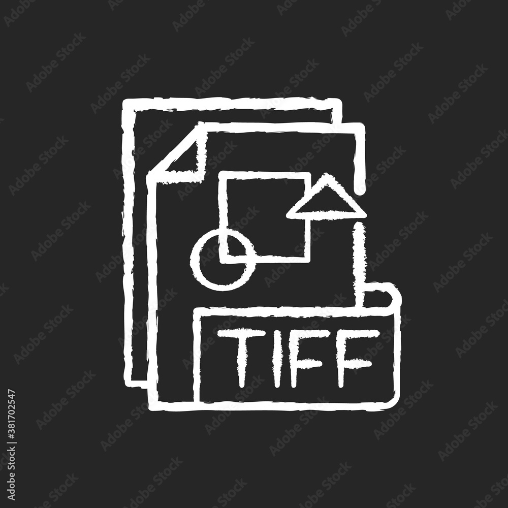 TIFF file chalk white icon on black background. Tagged image file ...