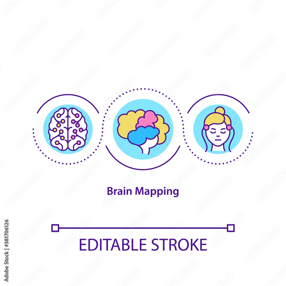 Brain mapping concept icon. Neuroscience, neurobiology. Marking and ...
