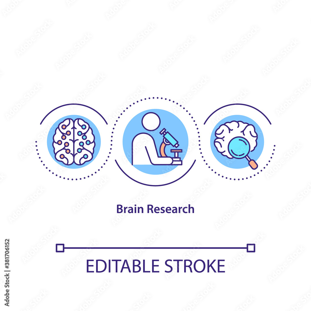 Brain research concept icon. Neurological lab testing, neuroscience ...