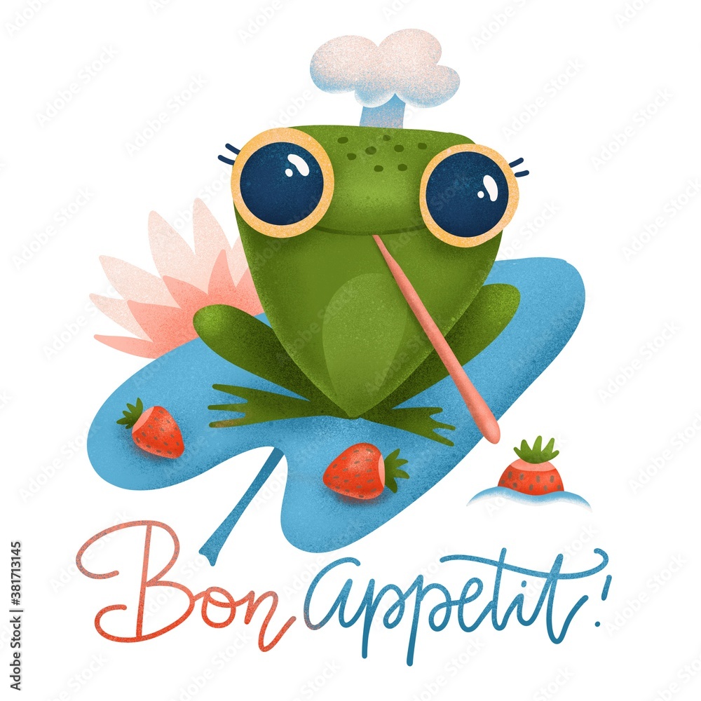 Cute frog holds strawberries cartoon character isolated on white ...
