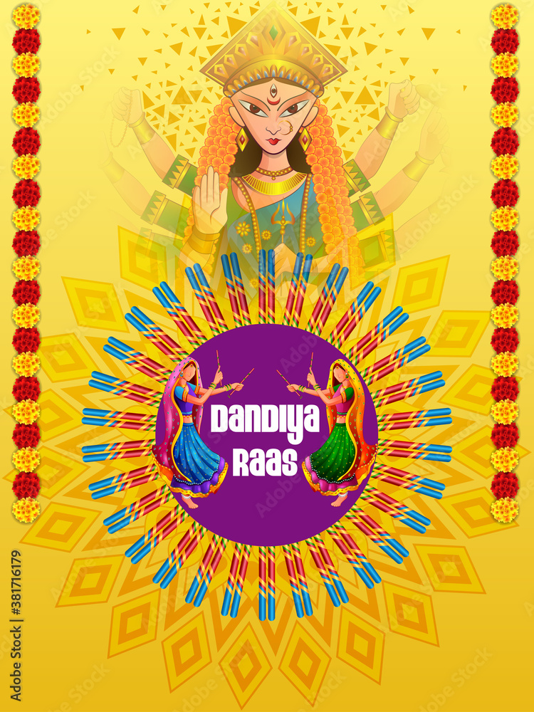 Vetor de vector illustration of people performing Garba dance on poster ...