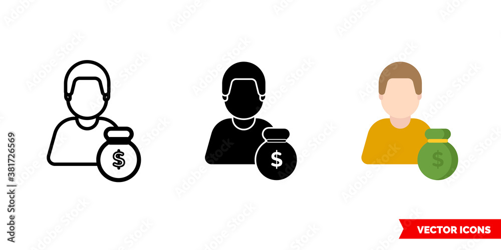 Rich man icon of 3 types color, black and white, outline. Isolated ...