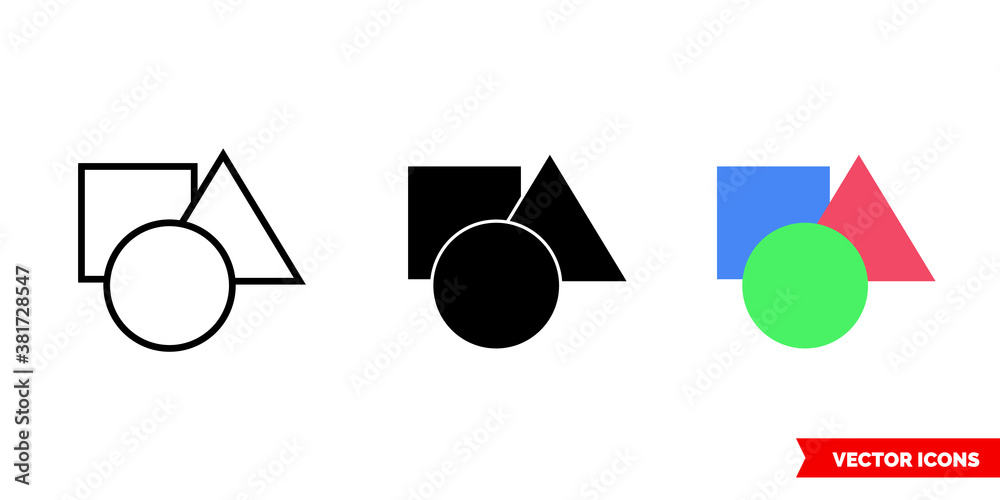 Shape icon of 3 types color, black and white, outline. Isolated vector ...