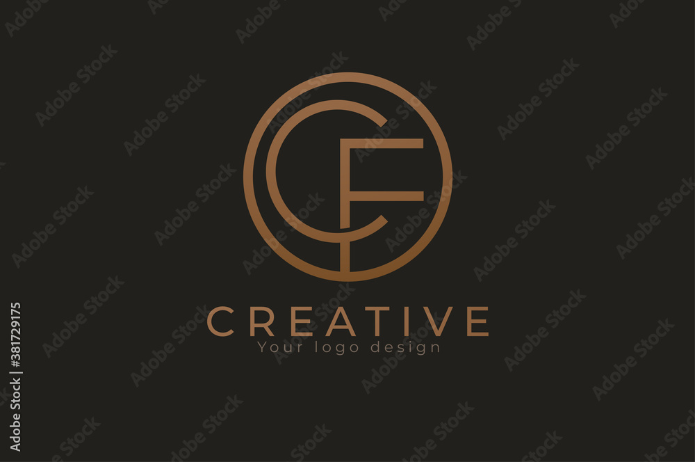 Abstract initial letter C and F logo, golden circle with letter CF ...