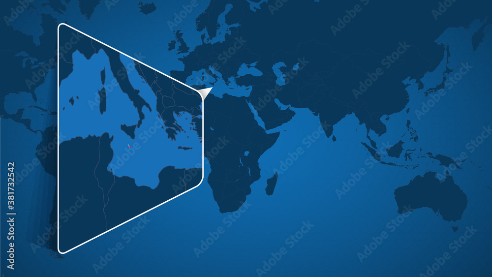 Location of Malta on the World Map with Enlarged Map of Malta with Flag ...