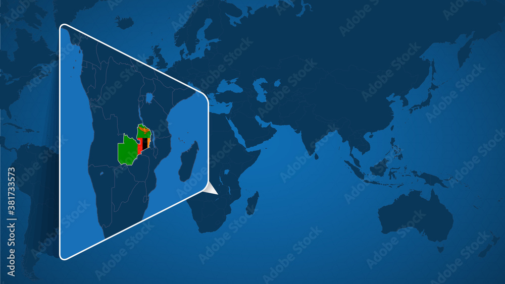 Location of Zambia on the World Map with Enlarged Map of Zambia with ...