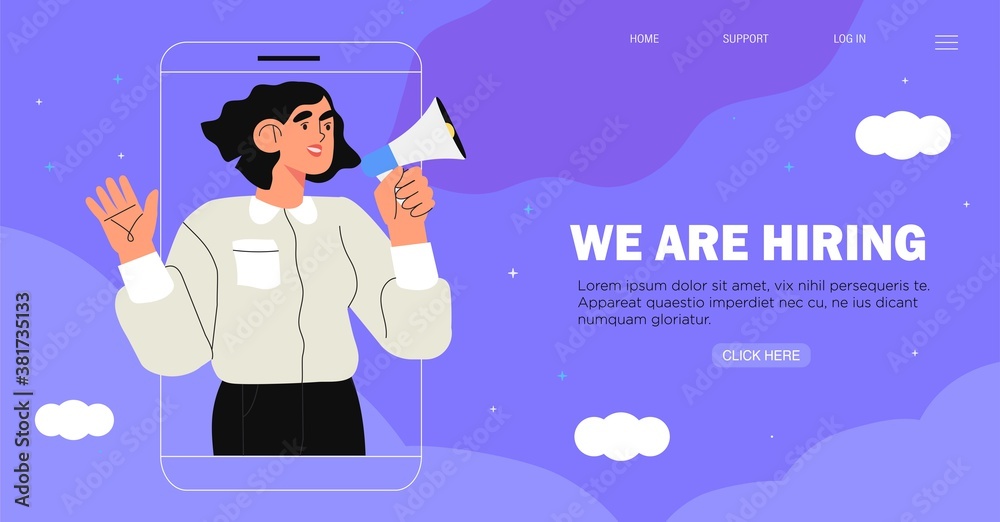 Vector illustration of woman or female employer in smartphone shout in ...